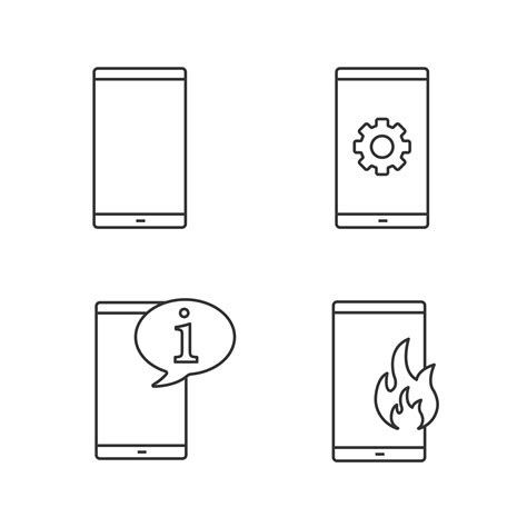 Phone Communication Linear Icons Set Smartphone Cell Phone Settings Info Chat Fire Emergency