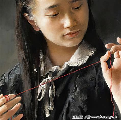 郭润文油画 红头绳 高清大图下载 名画油画网