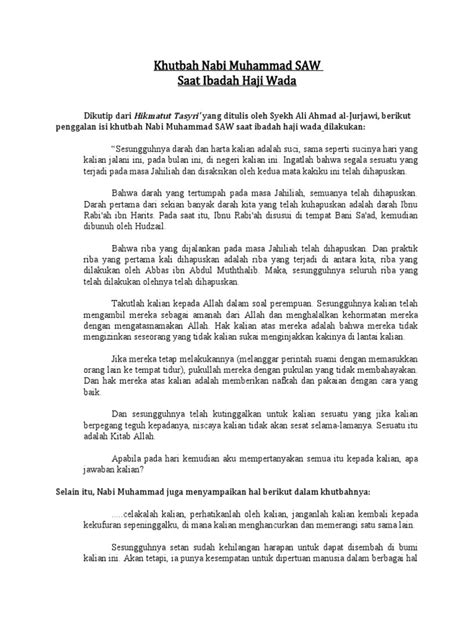 Haji Wada Khutbah Rasulullah Pdf