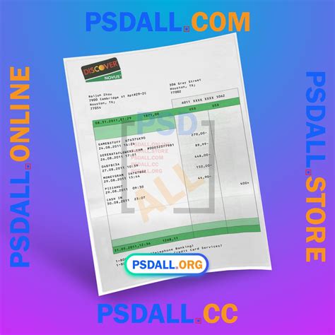 Discover Bank Statement Psd Template