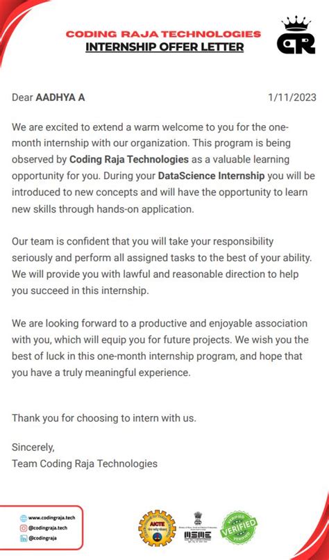 Datascience Internship Codingrajatechnologies Excitingtimes Aadhya A
