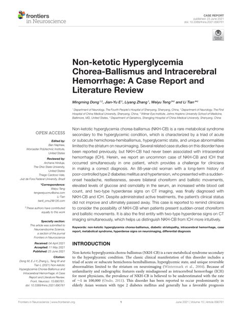 Pdf Non Ketotic Hyperglycemia Chorea Ballismus And Intracerebral