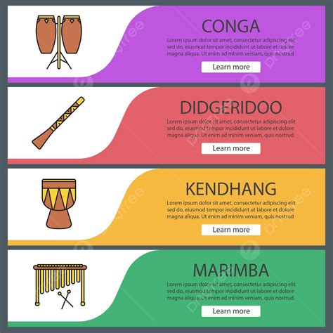 Templat Spanduk Web Alat Musik Mengatur Set Teks Tajuk Vektor Mengatur