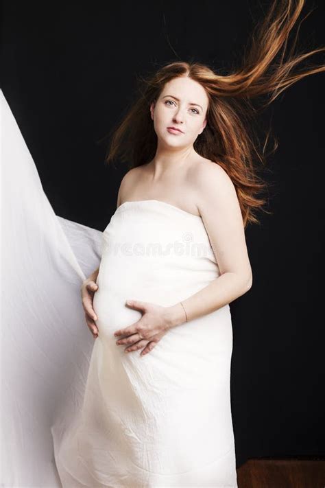 Fashionable Redhead Pregnant Woman In Studio Stock Photo Image Of Isolated Parenthood