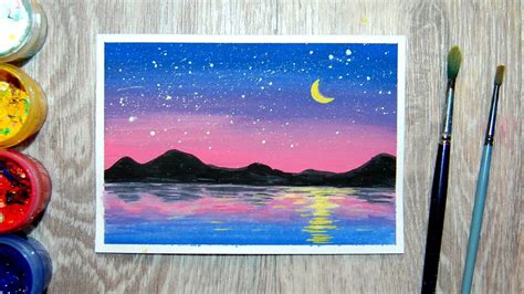 Як намалювати нічний пейзаж гуашшю простий малюнок для художників початківців Ravlyk