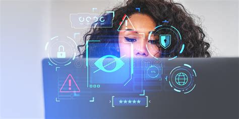 African Woman With Laptop Sensitive Content Warning Sign Stock Image Image Of Crime