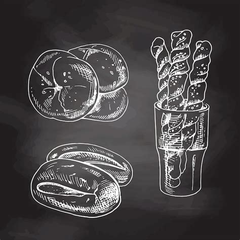 Ensemble De Boulangerie De Croquis Dessinés à La Main Vintage Pain Et