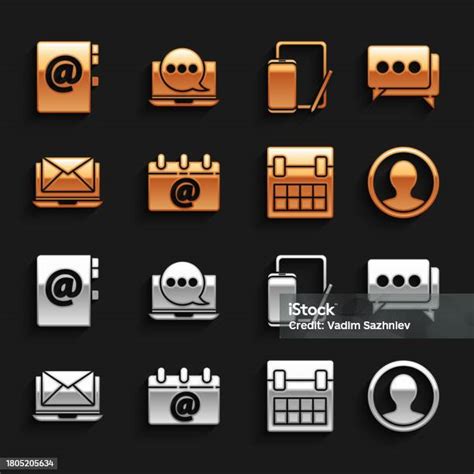 이메일이 있는 캘린더 말풍선 채팅 계정 화면 만들기 노트북 봉투 전화 및 그래픽 태블릿 주소록 및 채팅 메시지 알림 노트북 아이콘을 설정합니다 벡터 Brand Name