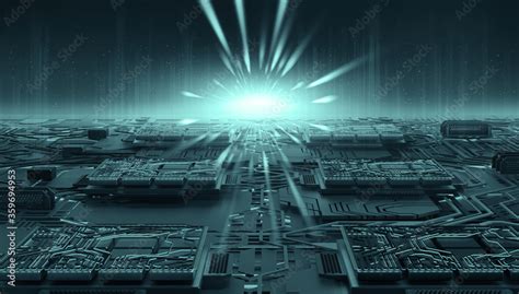 Futuristic Computer Panel Digital Circuit And Quantum Processor Concept 3d Illustration Of