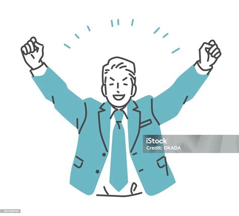 우승 포즈를 취한 사업가 환희에 대한 스톡 벡터 아트 및 기타 이미지 환희 팔 들기 일러스트레이션 Istock