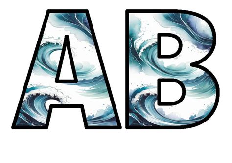 Ocean Waves Sea Art Lettering Set Bulletin Board Display Title Font