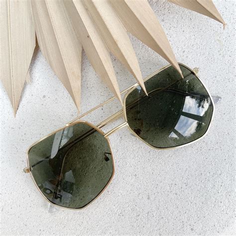 Sg029 Green Gold Aviator Oversized Retro Depop