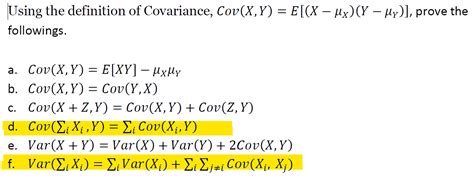 Solved Using The Definition Of Covariance