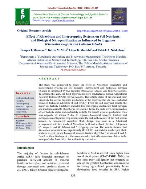 Pdf Effect Of Rhizobium And Intercropping Systems On Soil Nutrients