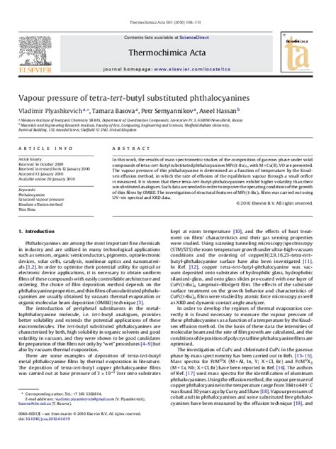 Pdf Vapour Pressure Of Tetra Tert Butyl Substituted Phthalocyanines