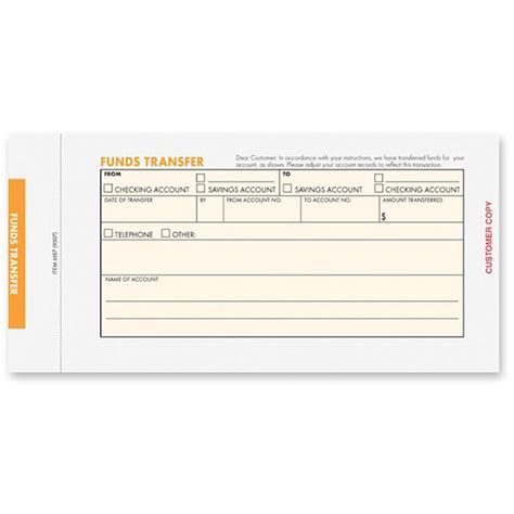 Funds Transfer Form Money Wire Payment System 3 3 8 X 7 Size