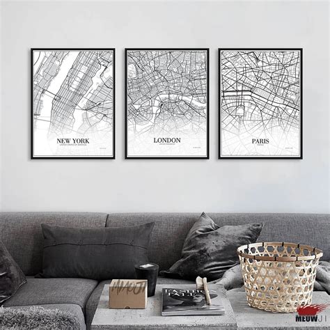 포스터와 지문 벽 아트 캔버스 거실 벽화 그림 북유럽 장식 도시 그리드 현대 흑백picture For Living Room