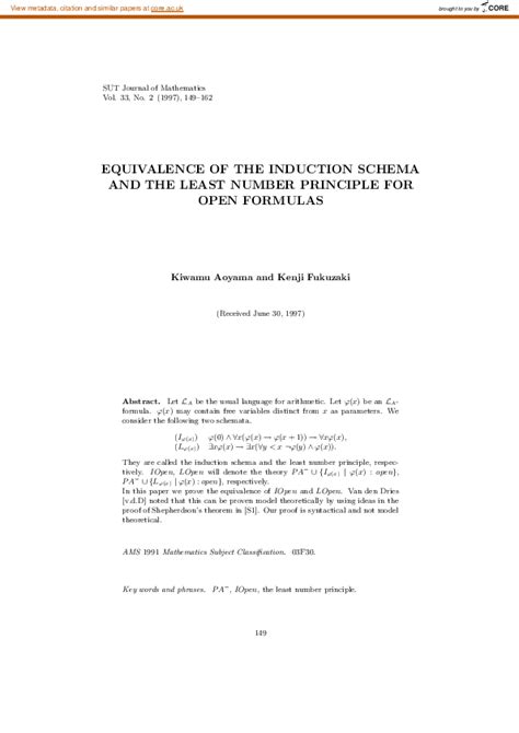 Pdf Equivalence Of The Induction Schema And The Least Number