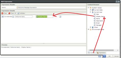 how to set a welcome back user s name on a k2 smartform app s header