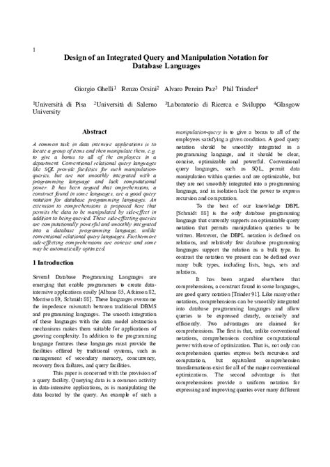 Doc Design Of An Integrated Query And Manipulation Notation For Database Languages