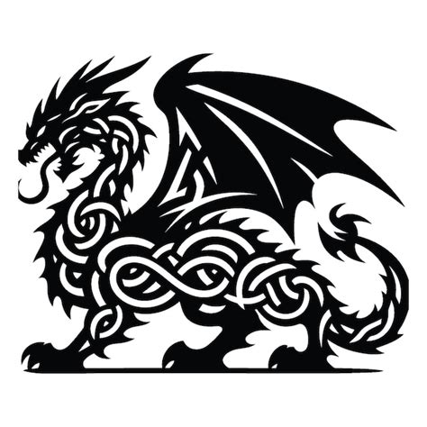 Dragon In Silhouete With Celtic Knot Pattern Illustration Premium Ai