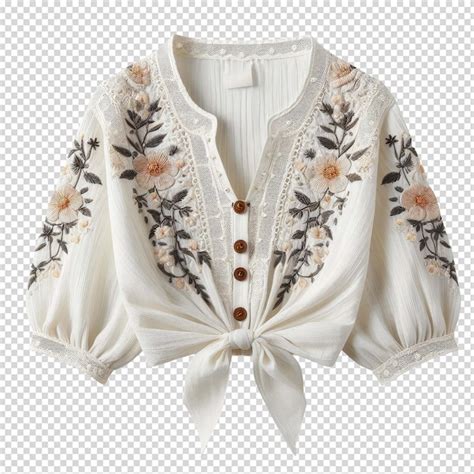 Premium Psd A White Blouse With Flowers On The Sleeves