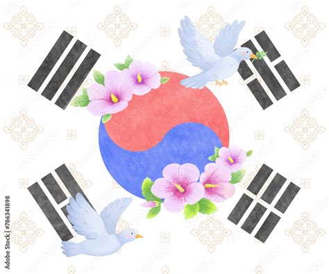 태극기 무궁화 비둘기가 있는 한국 전통 국경일 관련 일러스트 Stock Illustration Adobe Stock