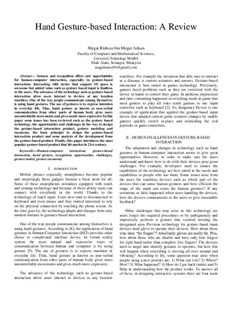 Pdf Gesture Based Interaction A Review