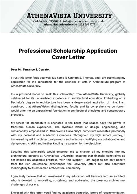 Free Professional Scholarship Application Cover Letter Template Edit