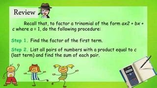 Quadratic Trinomial Where A Is Not Equal PPTX