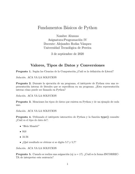 Fundamentos B sicos Taller Python Fundamentos Básicos de Python Nombre Alumno Studocu