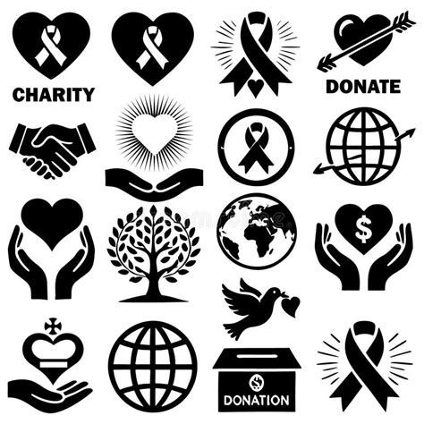 Vector Black Set With Icons Signs Symbols Related To Charity Donations