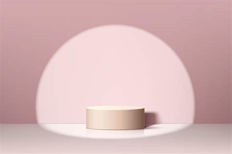 Premium Vector Realistic Beige D Cylinder Pedestal Podium In Pastel Pink Abstract Room With