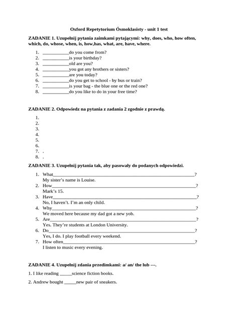 Oxford Repetytorium Ósmoklasisty Unit 1 Test Pdf Wellness