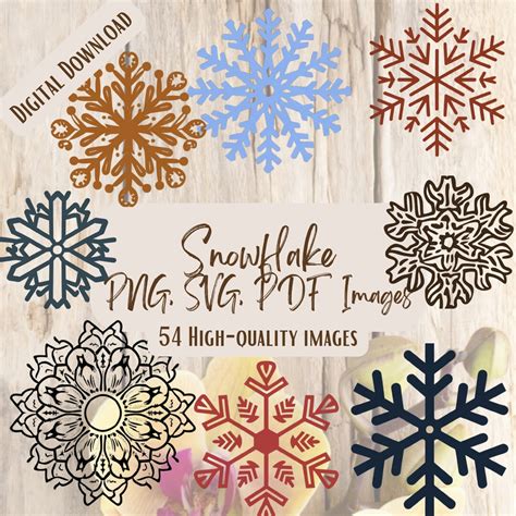 Snowflakes Png Svg Bundle 54 Images Digital Printable Vector Instant