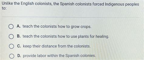 Solved Unlike The English Colonists The Spanish Colonists Forced