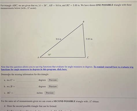 Solved For Triangle Abc We Are Given That M∠a38∘ab96