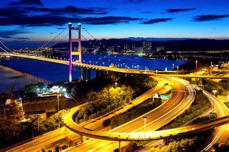 Premium Photo Tsing Ma Bridge In Hong Kong At Night