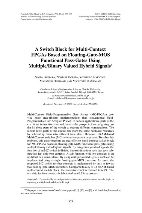 Pdf A Switch Block For Multi Context Fpgas Based On Floating Gate Mos Functional Pass Gates