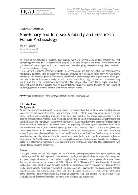 pdf non binary and intersex visibility and erasure in roman archaeology