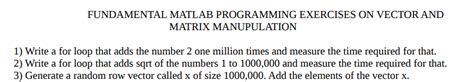 Solved FUNDAMENTAL MATLAB PROGRAMMING EXERCISES ON VECTOR Chegg