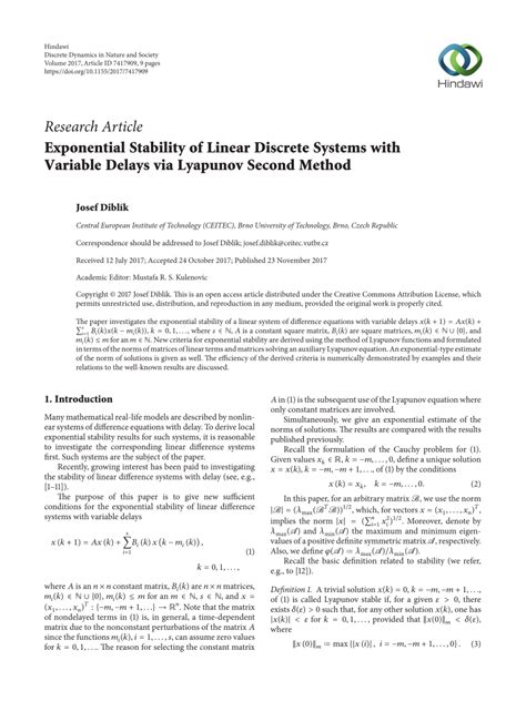 Pdf Exponential Stability Of Linear Discrete Systems With Variable