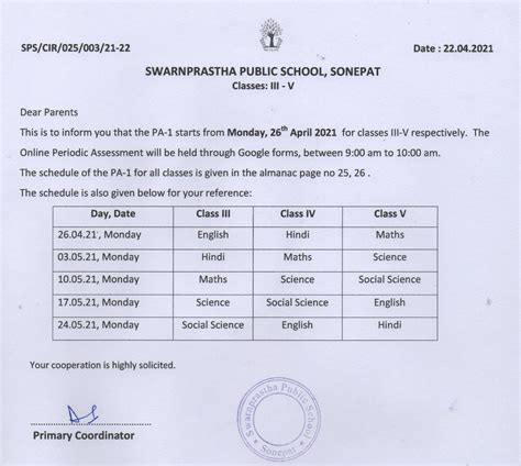 School Circulars Swarnprastha Public School