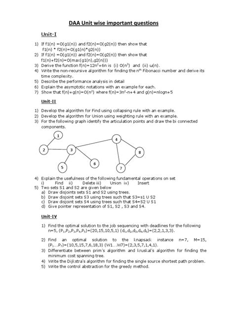 Daa Important Questions By Unit Pdf Mathematical Relations