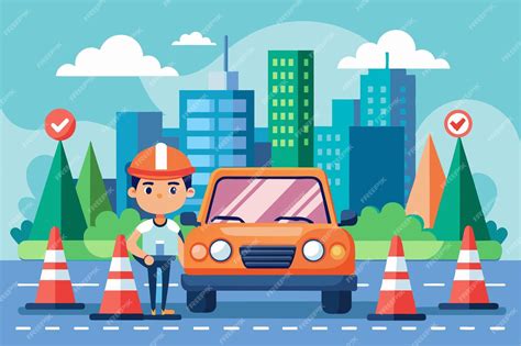 A Driving Instructor Guides A Learner Driver Past Traffic Cones In A