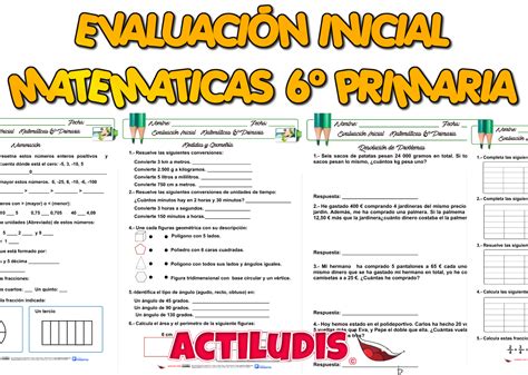 Evaluación Inicial De Matemáticas En 6º De Primaria Actiludis