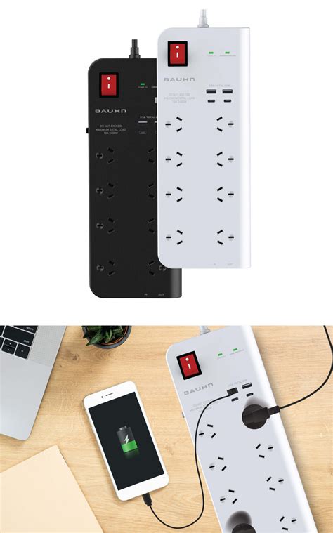 8 way surge powerboard with usb a and c bauhn