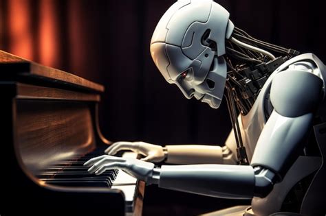 Premium Ai Image Scifi Humanoid Ai Robot Android Plays Piano Robotic