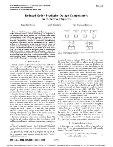 Pdf Reduced Order Predictive Outage Compensators For Networked Systems