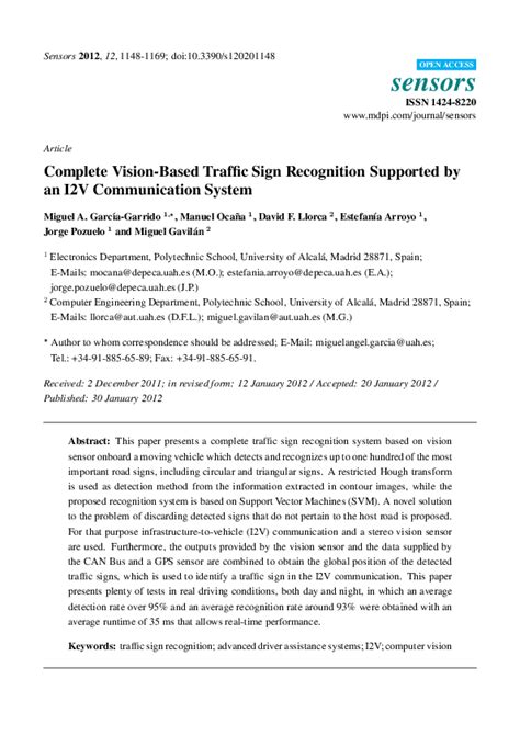 Pdf Complete Vision Based Traffic Sign Recognition Supported By An I2v Communication System